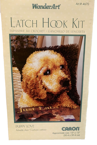 Vintage Wonder Art Latch Hook Kit 12" x 12" Rug Puppy Love Yellow Lab ...