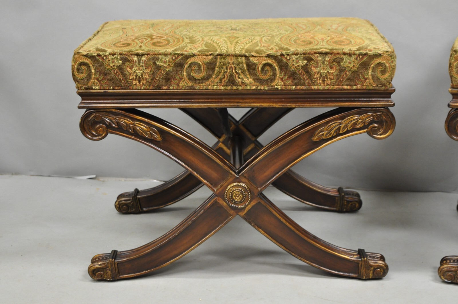 Ethan Allen Alexis X-Frame Regency Style Curule Footstool Stool Ottoman ...