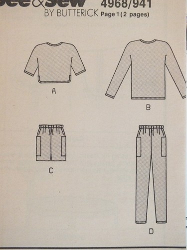Easy VTG 90 BUTTERICK 4968 Girls Tops Pants & Shorts PATTERN 2-3-4/5-6 ...