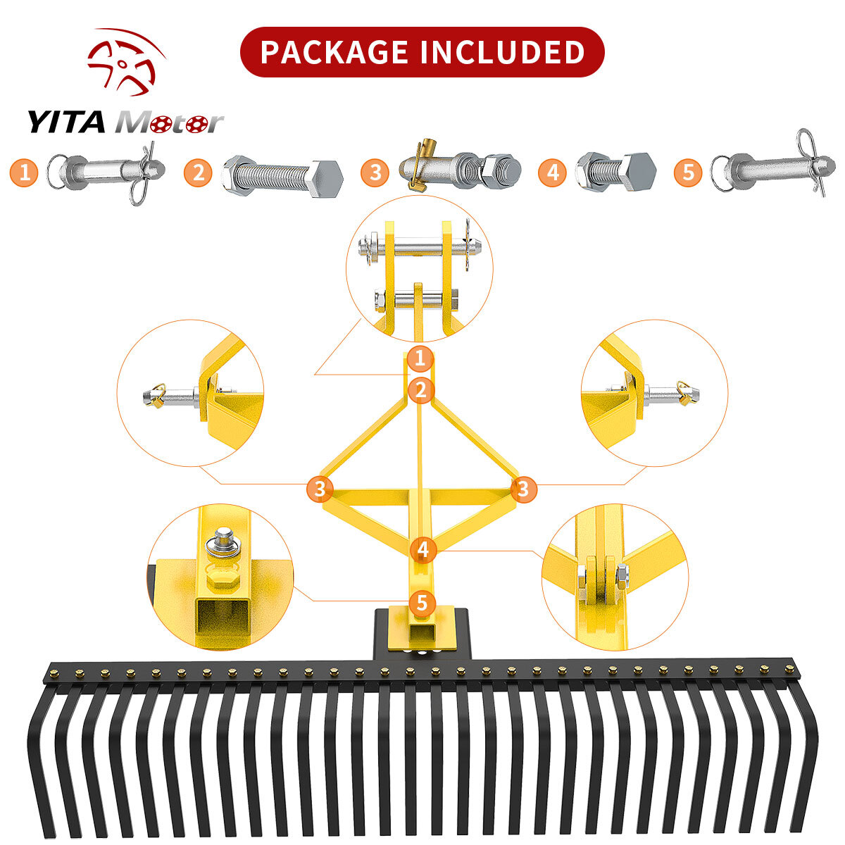 60'' 3 Point 3 Pt Landscape Rock Rake For Category 1 Skid Steer ...