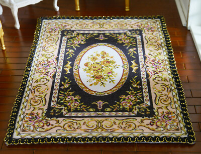 Antique French Style Black Swirls Gold Roses Lace Rug 1/12 Dollhouse | eBay