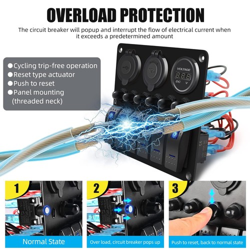 Waterproof Marine Boat Rocker Switch Panel 5 Gang with Dual USB Slot ...