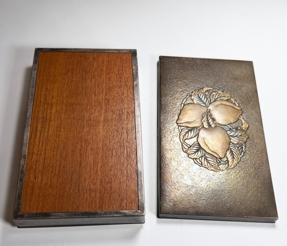 Antique Japanese Jungin Pure Silver and Wood Box with Relief Peaches | eBay
