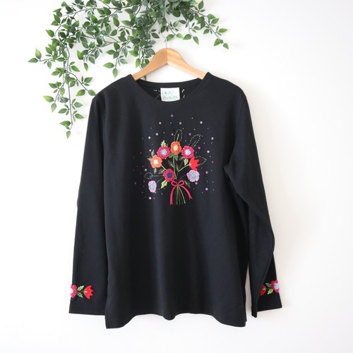 The Quacker Factory Black Embroidered Beaded Floral Long Sleeve Top ...