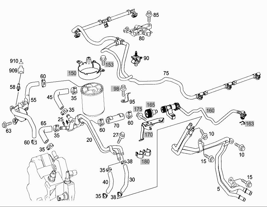 Genuine Mercedes-Benz OM642 Fuel Filter to High Pressure Pump Pipe ...