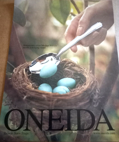 2001 print ad - Oneida SATIN ETAGE pattern silverware bird nest eggs ...
