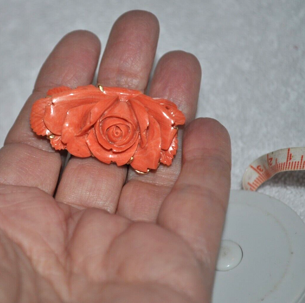 Fine Vintage Carved Coral Flowers 14K Gold Brooch Pin | eBay