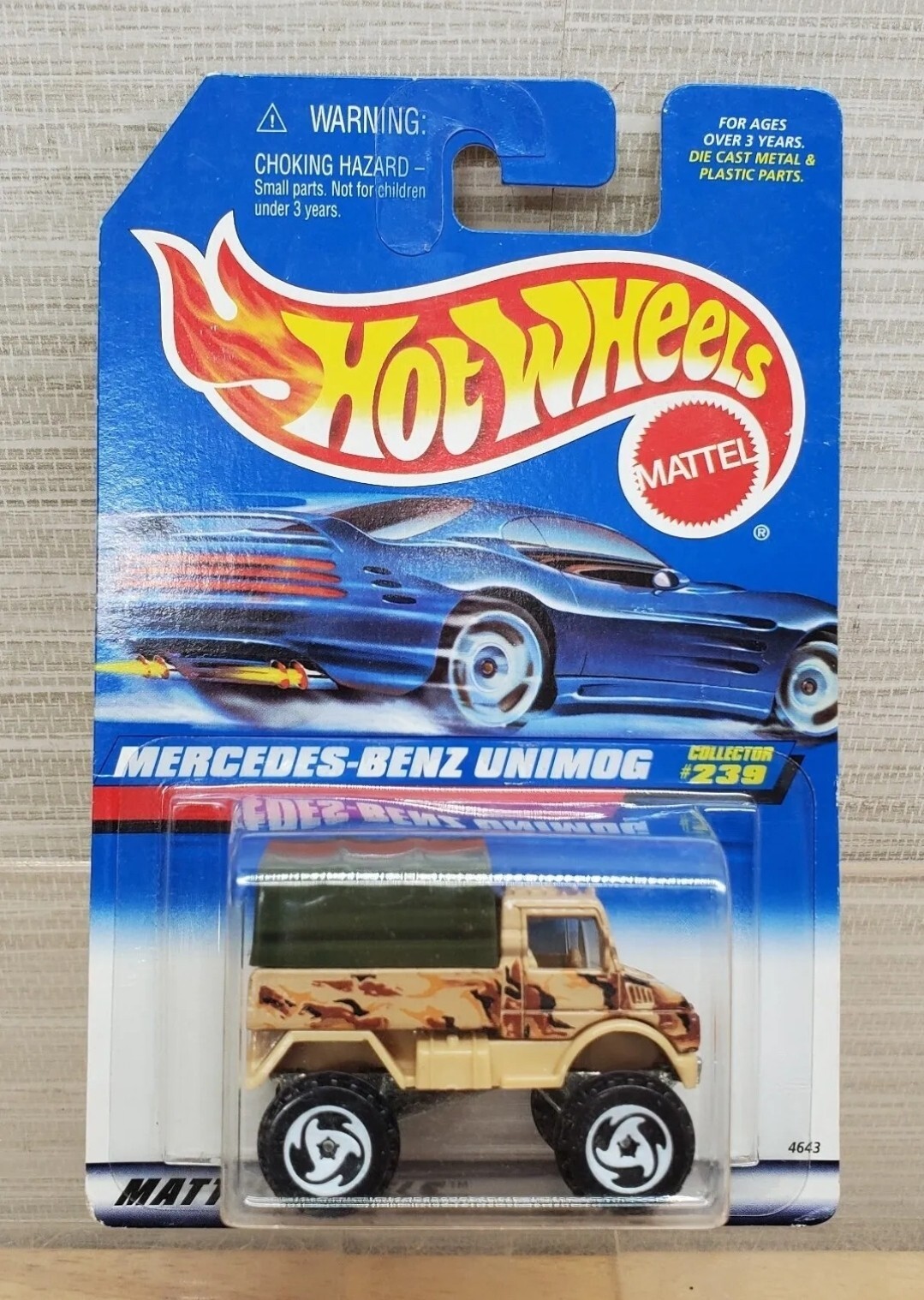 1991 Hot Wheels Blue/White Card #239 MERCEDES-BENZ UNIMOG Tan/Olive w ...