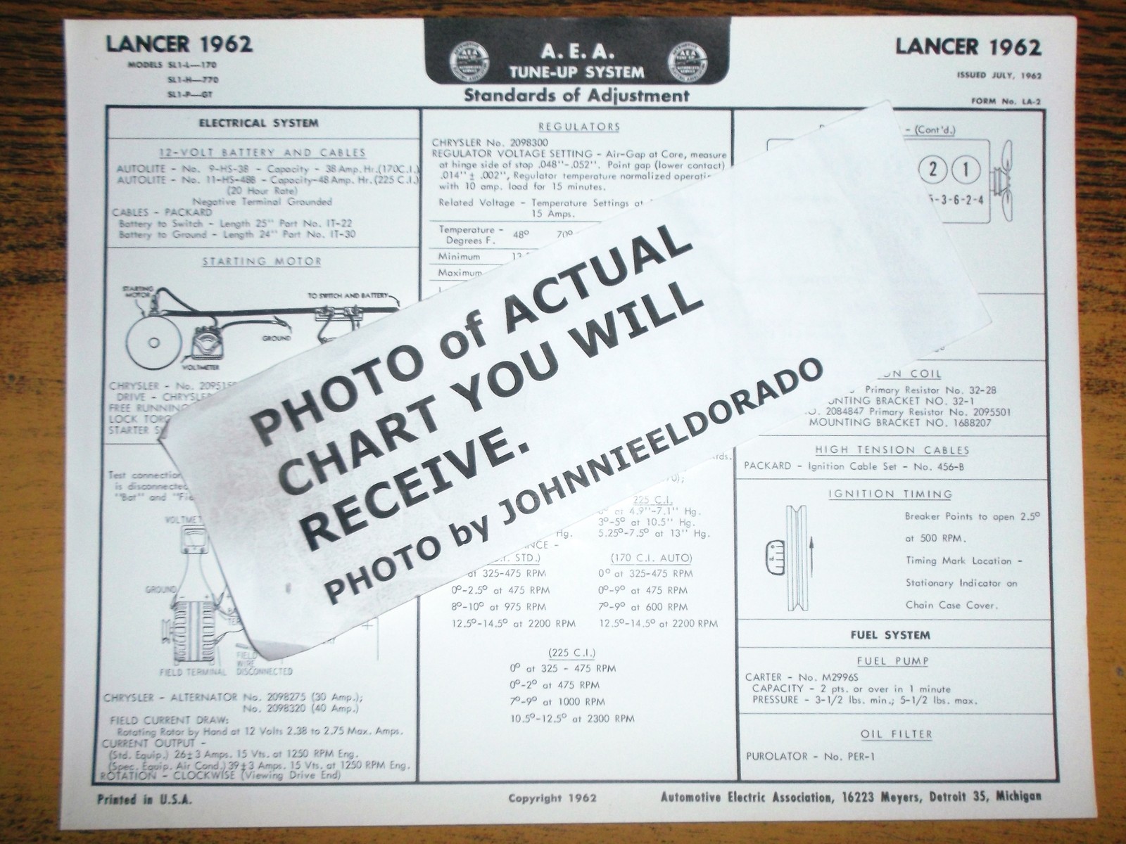 1962 Dodge Lancer Series SL1-L-170 SL1-H-770 SL1-P-GT Models AEA Tune ...