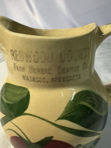 Vintage Watt Pottery Apple #15 Pitcher Advertising Redwood County Farm ...