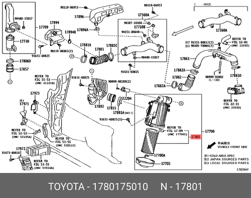 1780175010 Genuine Toyota Element Sub-assy Air Cleaner Filter 17801 ...
