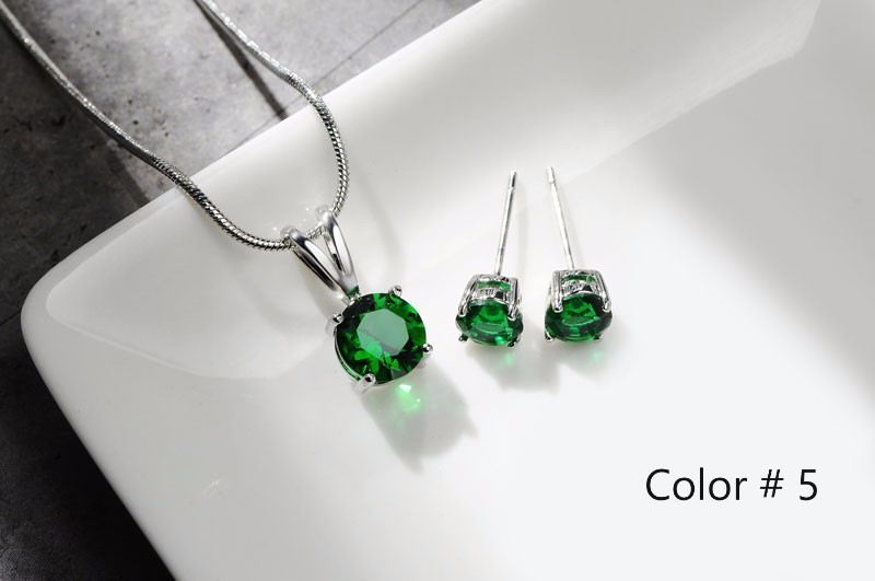 7 Colors Silver Plated Women's Fashion Necklace Crystal Pendant Stud ...