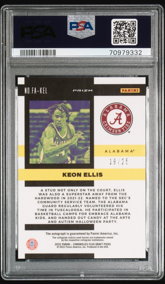 PSA 9 - KEON ELLIS #d 19/25 Auto 2022 Chronicles DP Flux Rookie ...