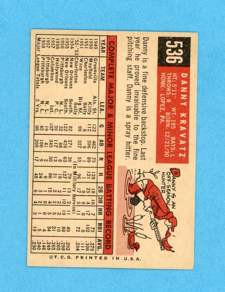 Dan Kravitz Signed 1959 Topps Card #536 • Auto with B&E Hologram | eBay