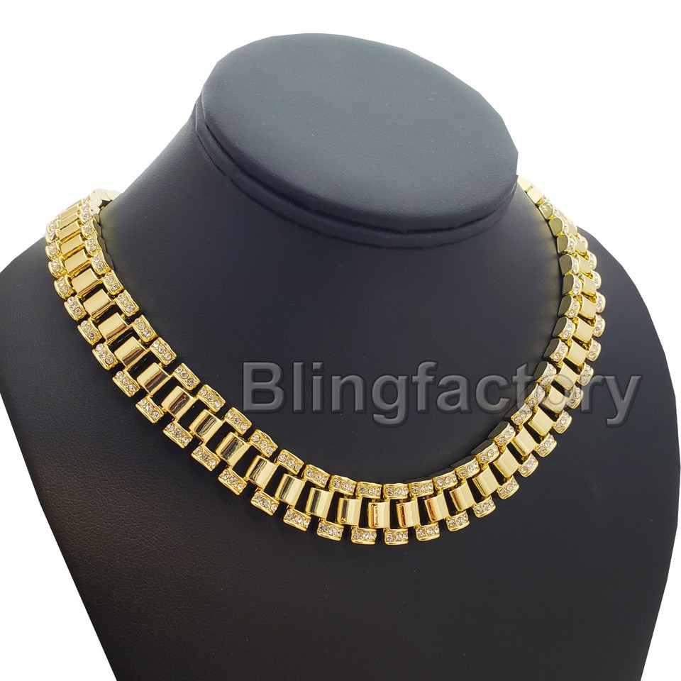 Hip Hop Iced Gold Tone Lion Head & 18" Iced Rollie Link Choker Chain ...