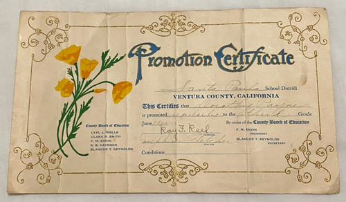 Santa Paula Ventura California School Promotion Certificate 1932, 1930s ...