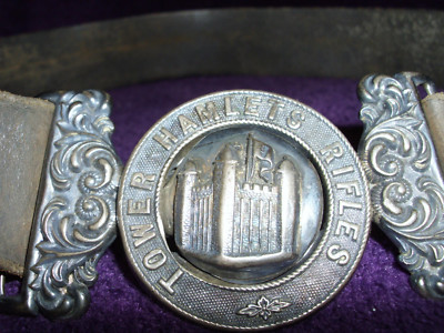 RARE VICTORIAN SILVER TOWER HAMLETS RIFLES OFFICERS BELT BUCKLE & BELT ...