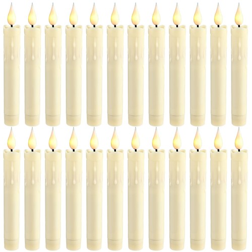 24 Pcs 6.5 Inches Ivory Flameless Taper Candles Electric Fake Candle ...
