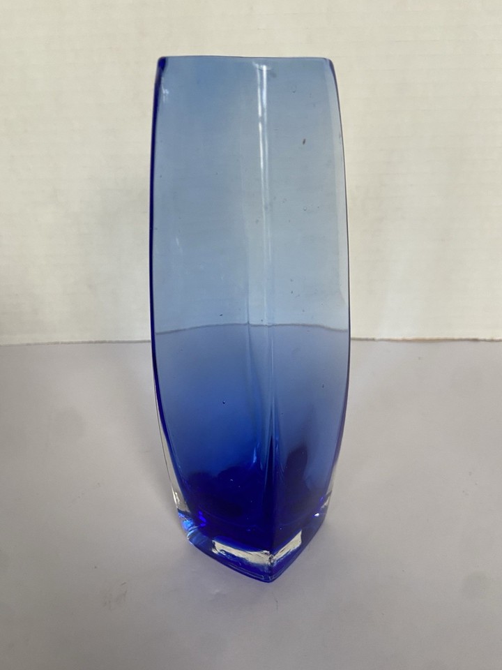 Cobalt Blue Glass Bud Vase Square Abstract Asymmetrical 6.75" Hand ...