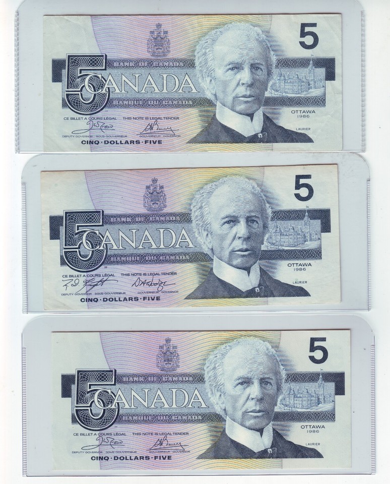 Canada Paper Money 3 X $5.00 1986 | eBay