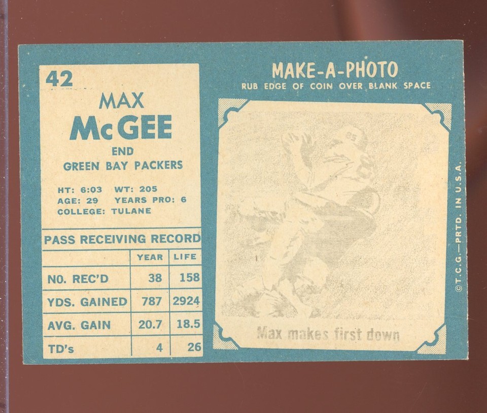 1961 Topps 42 Max McGee Green Bay Packers | eBay