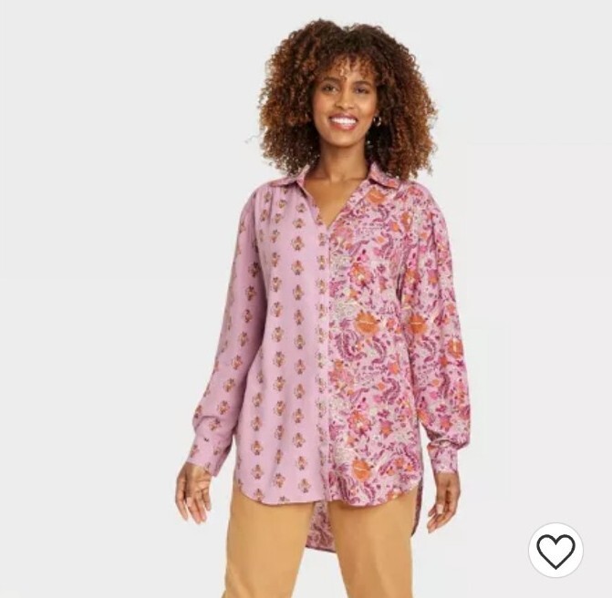 Knox Rose Womens Long Sleeve Button-Down Tunic Top Linen Blend Purple ...