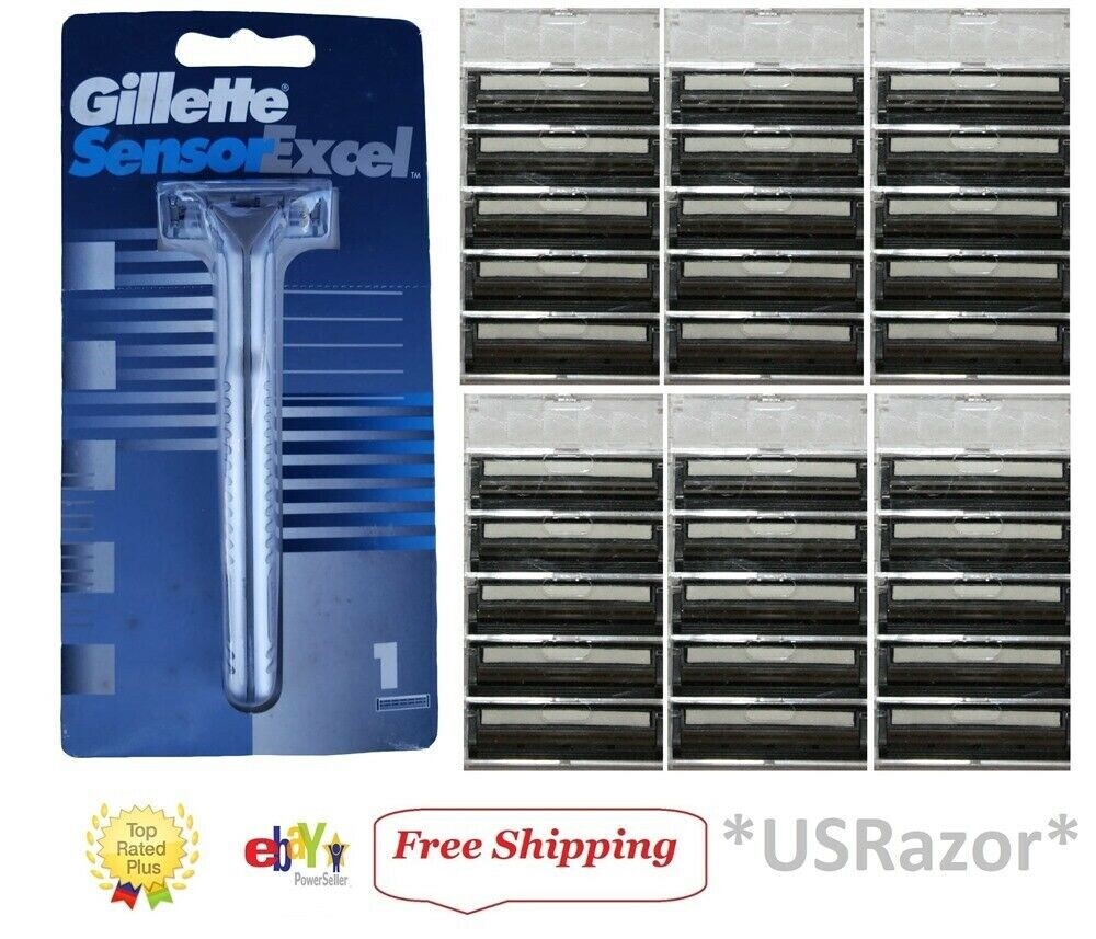 Gillette Sensor Excel Razor Metal Shaver Handle Blades USA 30 Refill ...