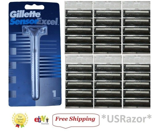 Gillette Sensor Excel Razor Metal Shaver Handle Blades USA 30 Refill ...