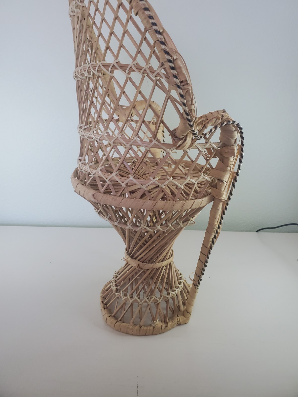 Wicker Chair Fan Back Rattan Doll Plush Plant Stand Small Boho Tan ...