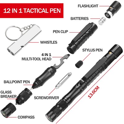 12 in 1 Multi-Tool Pen Light, Compass, Screwdriver, Stylus Pen, NEW ...