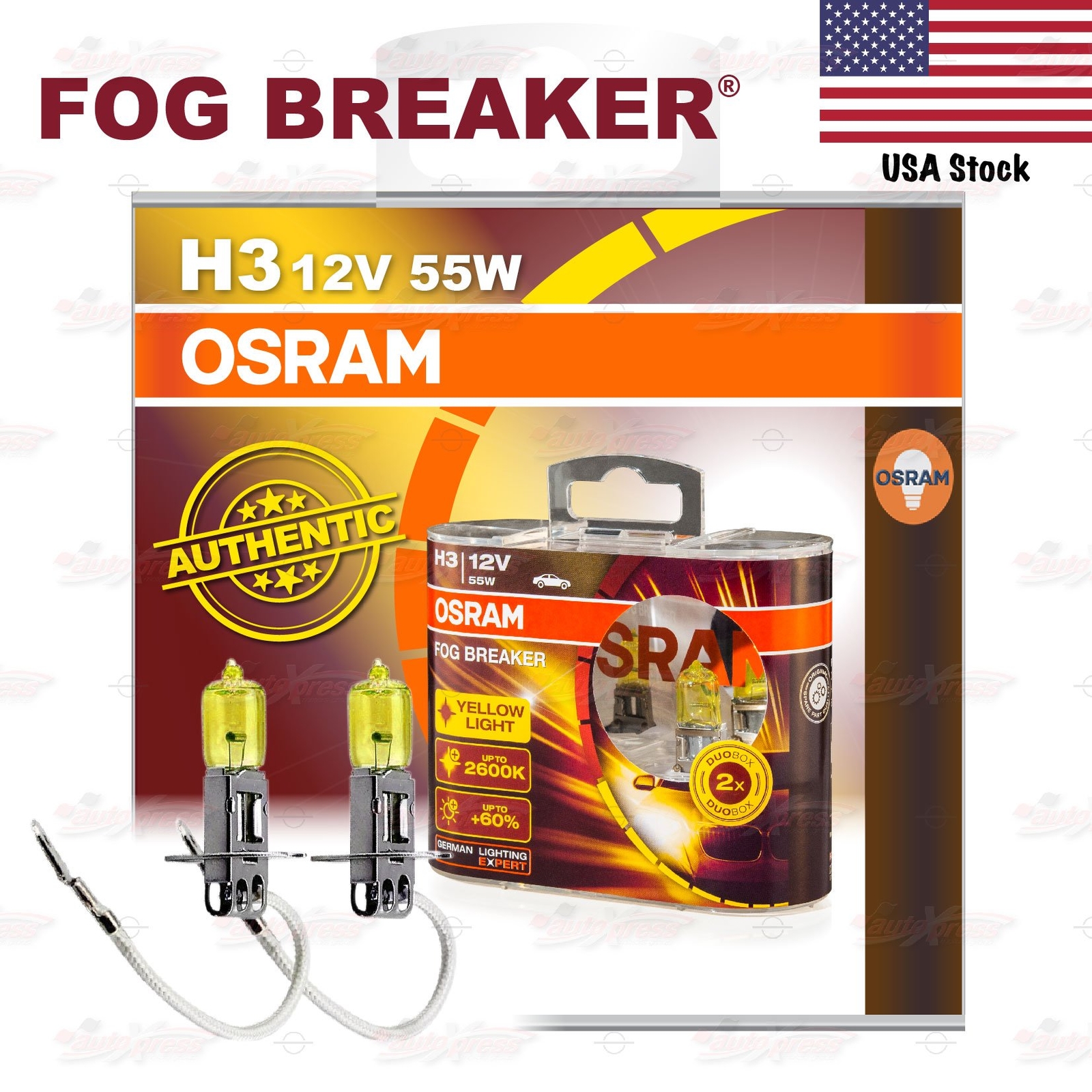 OSRAM FOG BREAKER Headlight Bulbs Duo Lamp 2600K YELLOW H3 12V 55W for ...
