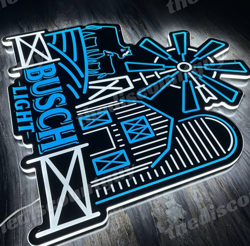 FARM BUSCH LIGHT BARN COW WINDMILL RANCH AGRICULTURE BLUE LED NEON BEER ...