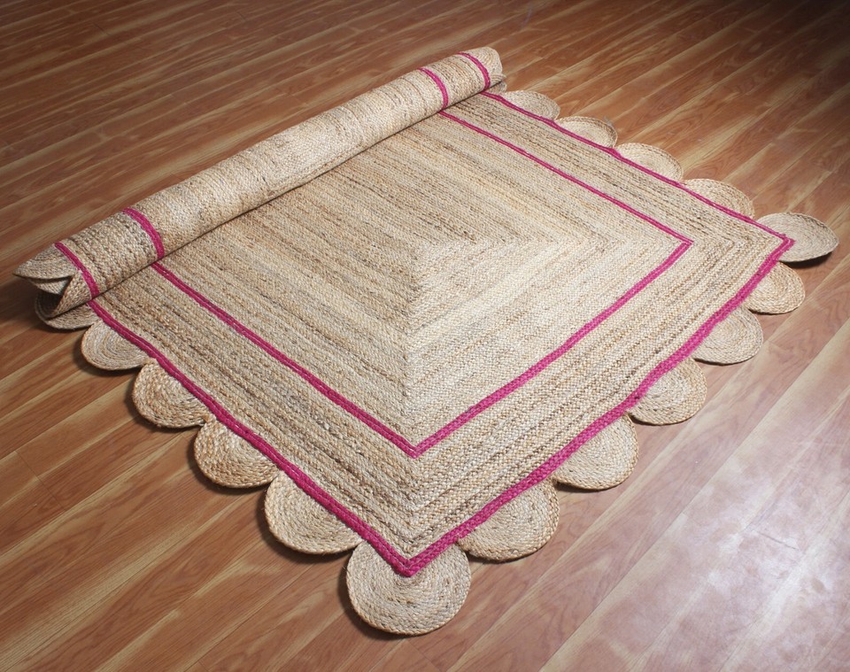 Scalloped Natural Jute Runner Hand-Braided Living Room Kilims Area Rug ...