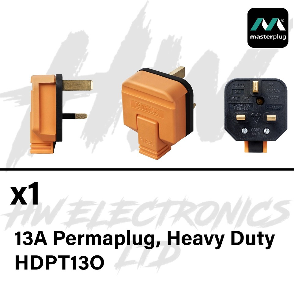 Masterplug 13A Heavy Duty Rubber Permaplug 13 AMP Plug Black Orange ...