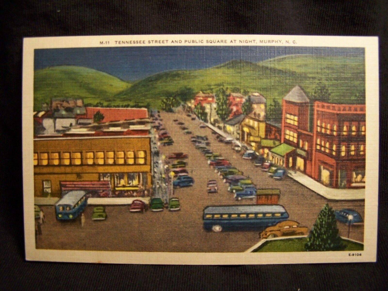 NC Murphy Tennessee Street and Public Square at Night Linen Postcard | eBay