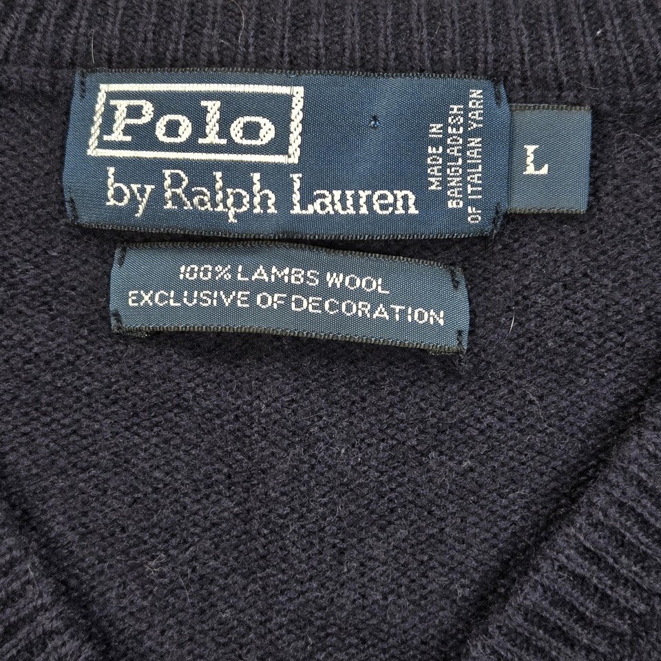 Polo Ralph Lauren Sweater Mens Large Navy Blue Lambswool V Neck Knit ...
