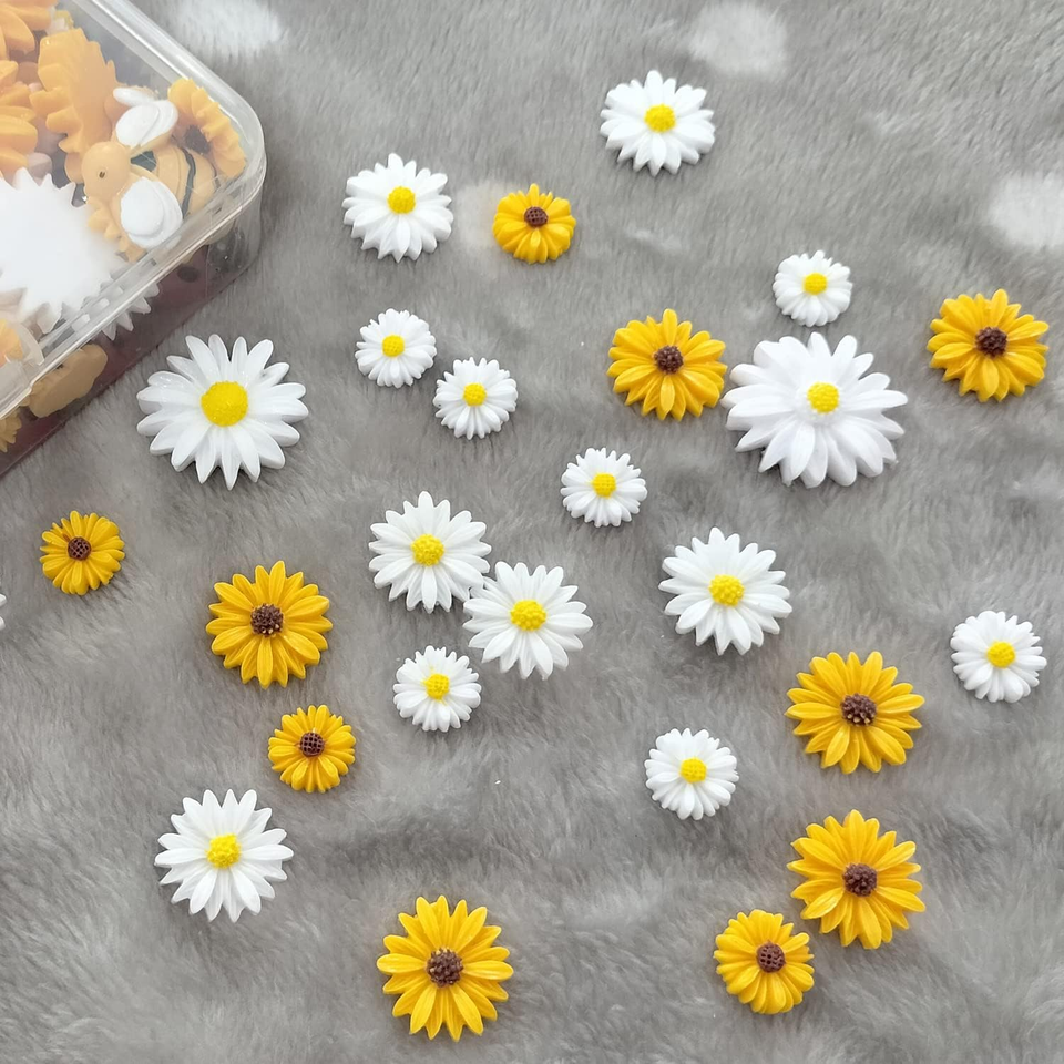 120pcs Mini Resin Bee Daisy Flowers Decor and Ladybugs Embellishments ...