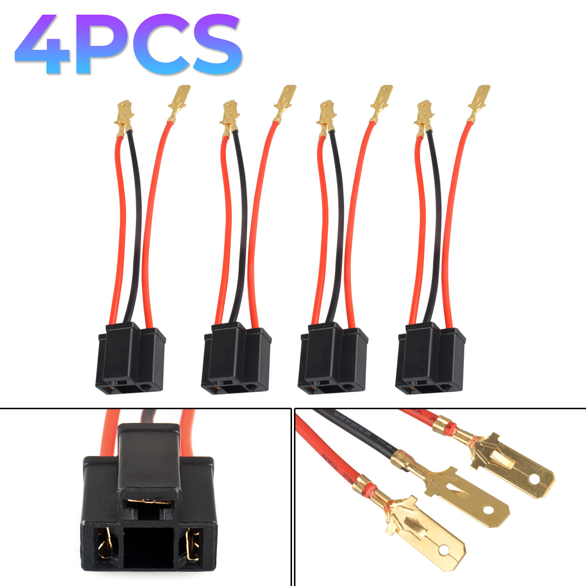 H4 9003 HB2 Female Pigtail Headlight Connector Plug Socket Set of 4 ...