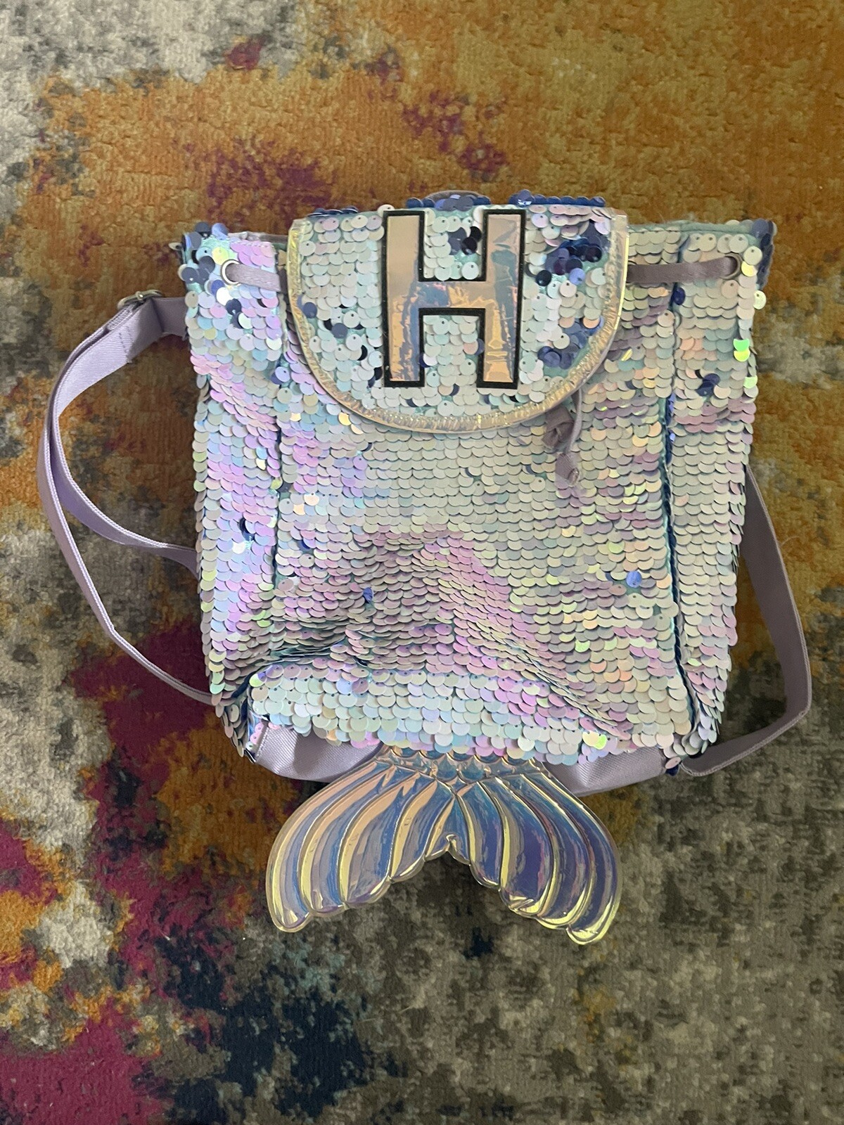 Justice Sequin Mermaid Backpack with letter H - EUC | eBay