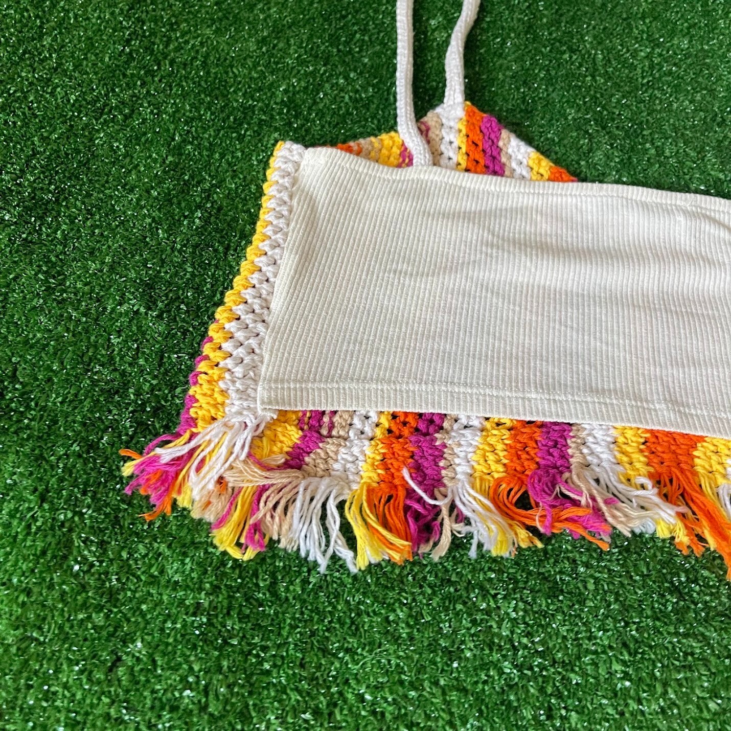 ZARA Crochet Knitted Spaghetti Strap Frayed Crop Top Beach Bustier Size ...