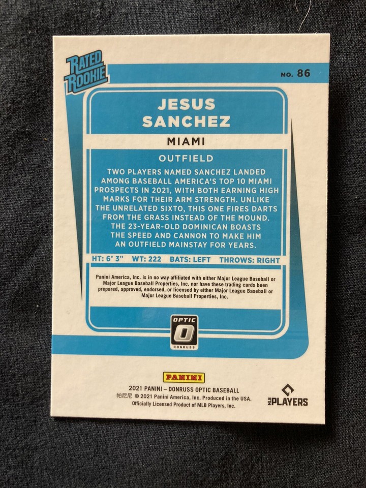 2021 Panini Donruss Optic Rated Rookie Jesus Sanchez - Miami Marlins ...