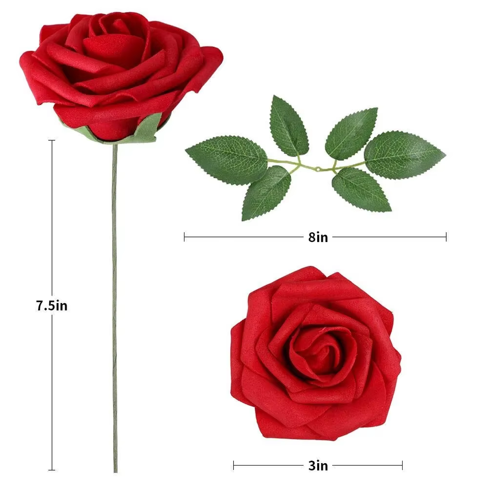 25/10PCS Artificial Flowers Red Rose Real Looking Fake Roses W/Stem for ...