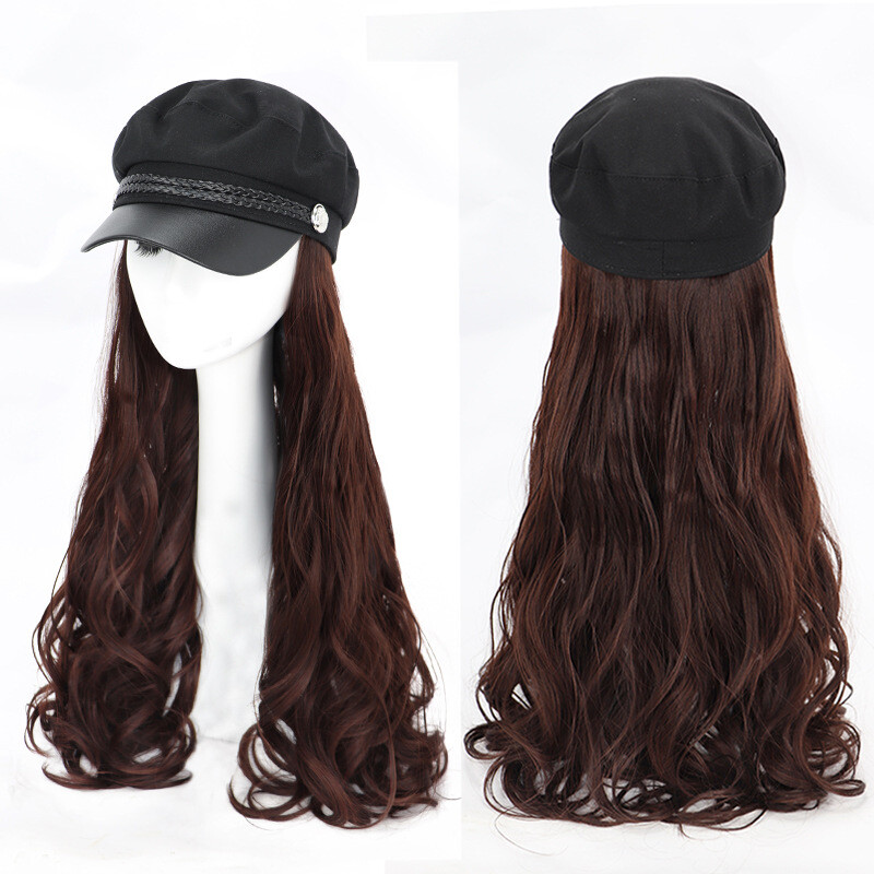 Cap Wig Beret Hat Full Long Curly/Straight Hair Cosplay Girl Synthetic ...