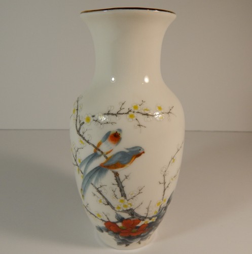 Vintage Porcelain Japanese JAY Fine China Floral Bird Vase w Gold Rim ...