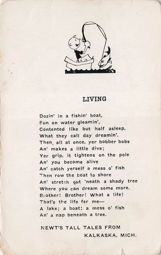 Kalkaska MI Michigan Newt's Tall Tales Fishing Poem White Cloud Vtg ...