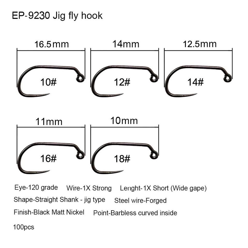 Eupheng 50pc Competition Barbless Fly Fish Hook Tying Dry Nymph Shirmp ...