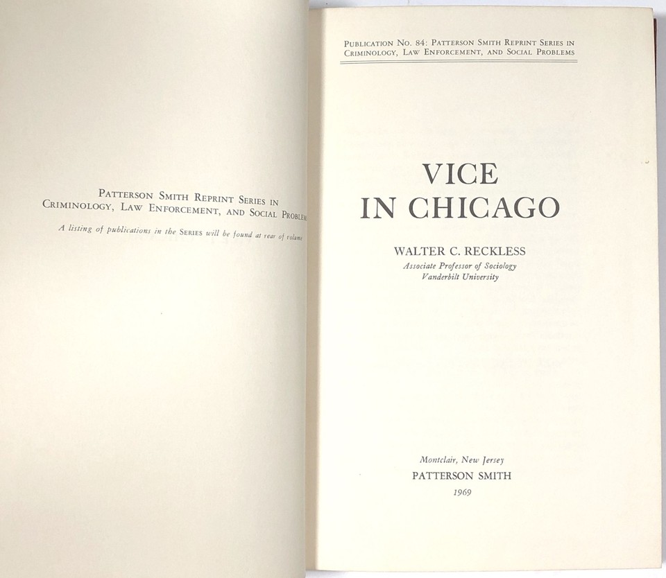 Walter C Reckless / Vice in Chicago 1969 Reprint | eBay