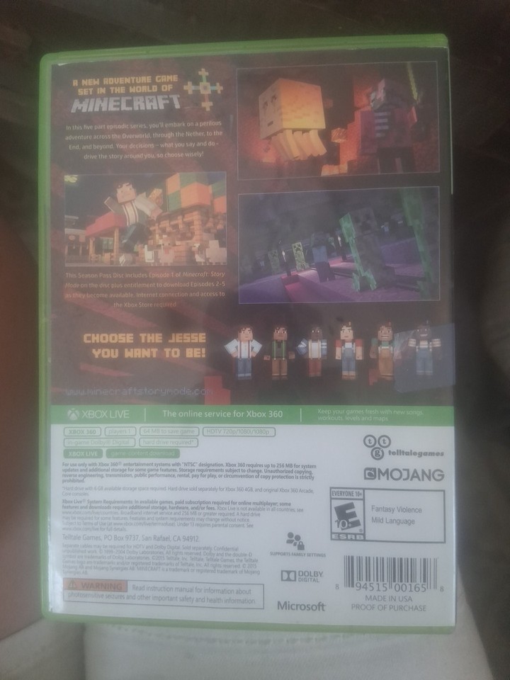 Microsoft 360 Minecraft Story Mode Season Pass Disk A Telltale Games ...