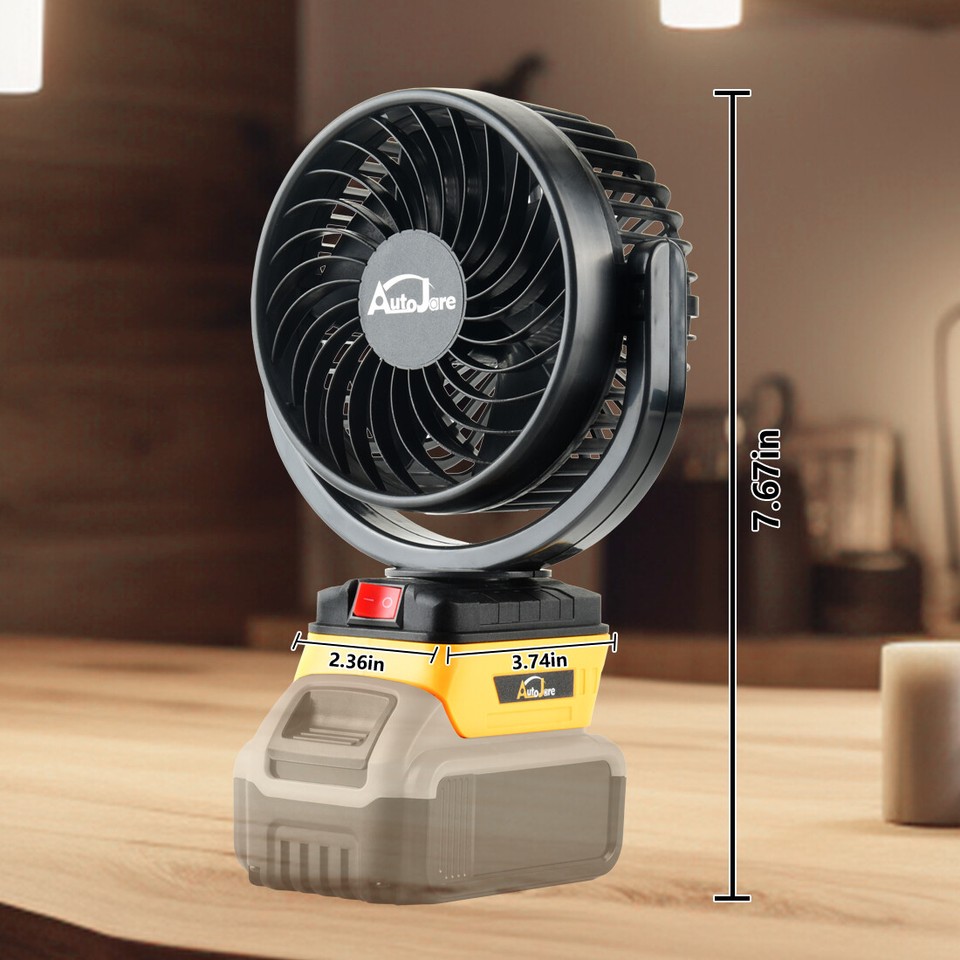 Portable Camping Fan with USB for Dewalt 20V Battery Workshop Jobsite ...