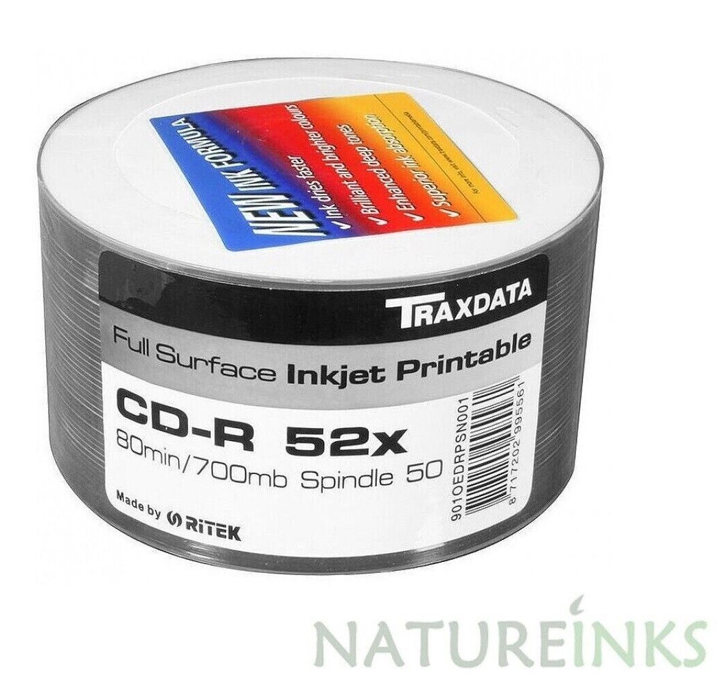 Traxdata CD-R 80min 52X Full Surface White Ink Jet Printable Bulk ...